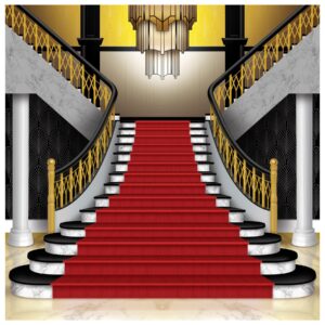 beistle large 7' x 6' cardboard red carpet grand staircase photo prop - awards night photography background, prom decorations