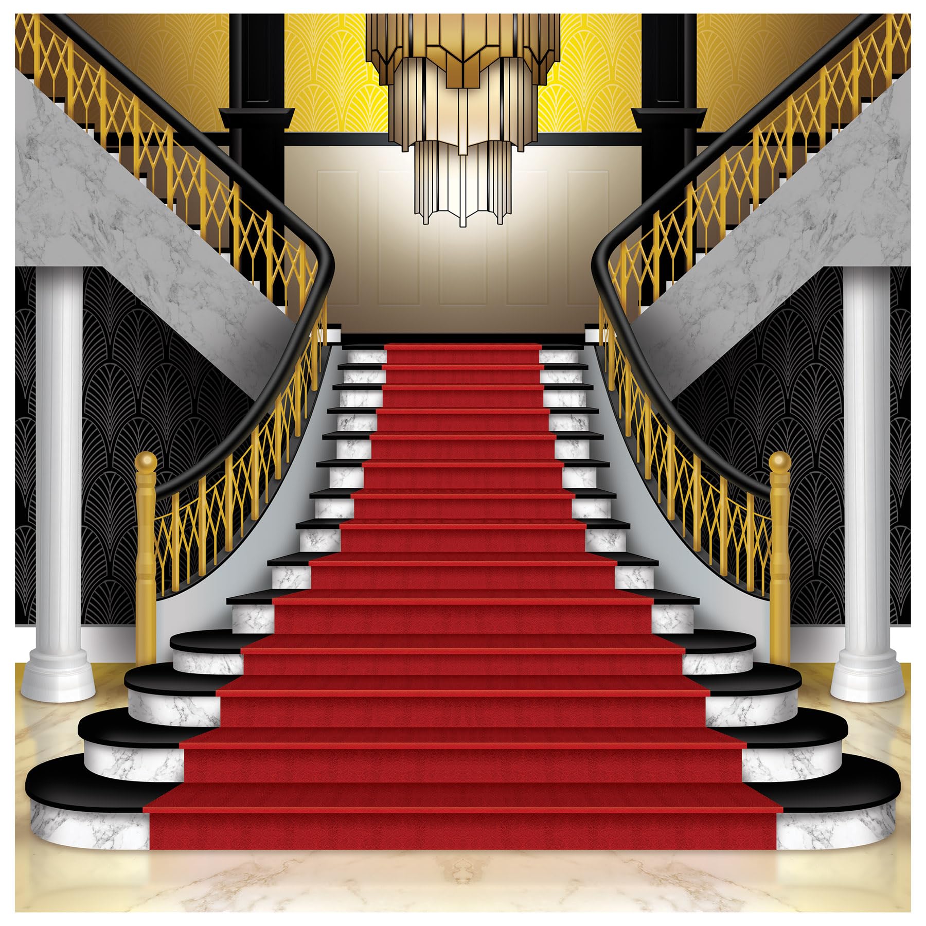 Beistle Large 7' x 6' Cardboard Red Carpet Grand Staircase Photo Prop - Awards Night Photography Background, Prom Decorations