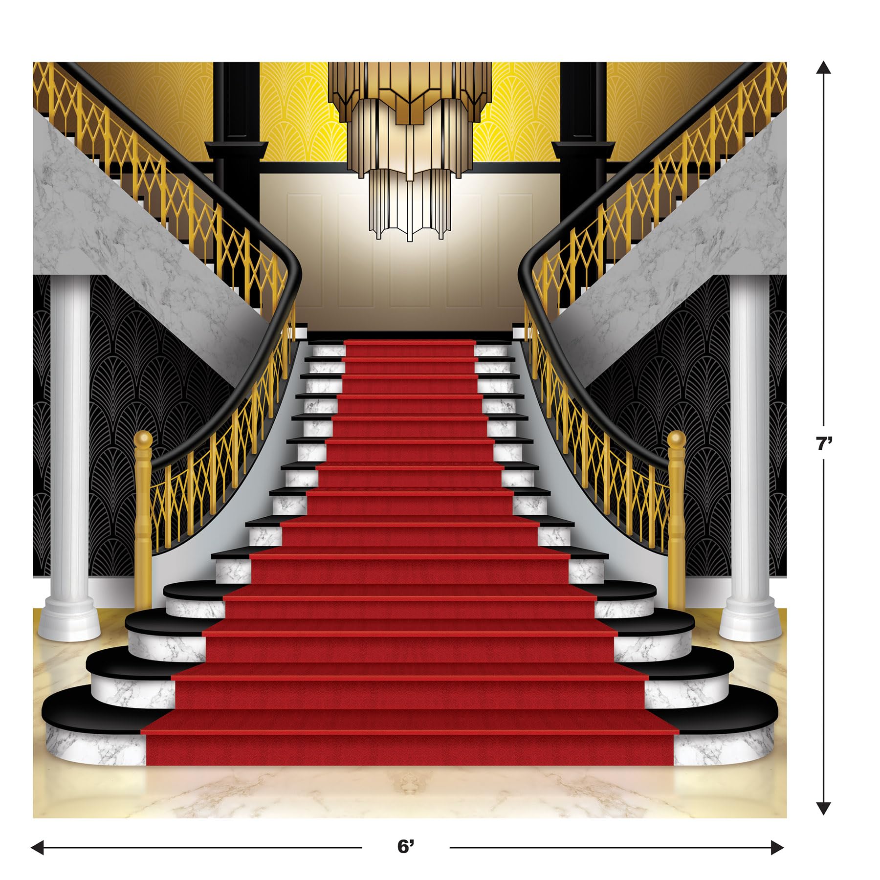 Beistle Large 7' x 6' Cardboard Red Carpet Grand Staircase Photo Prop - Awards Night Photography Background, Prom Decorations