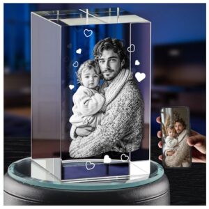 snclriao 3d crystal photo, custom gifts for man women him her couple, personalized picture in crystal, customized laser etched glass cube gift for birthday anniversary wedding, rectangle