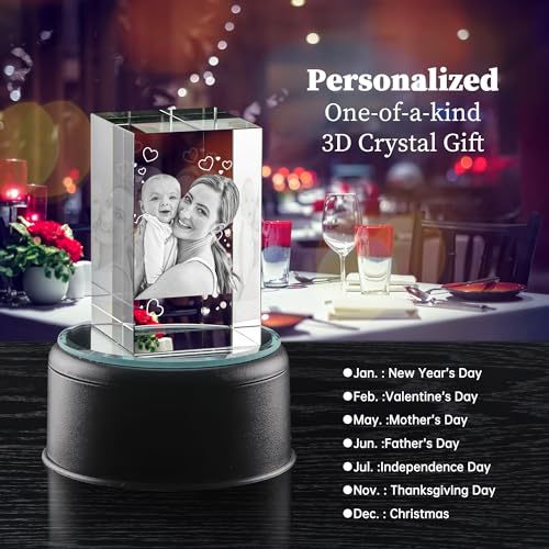 Snclriao 3D Crystal Photo, Custom Gifts for Man Women Him Her Couple, Personalized Picture in Crystal, Customized Laser Etched Glass Cube Gift for Birthday Anniversary Wedding, Rectangle