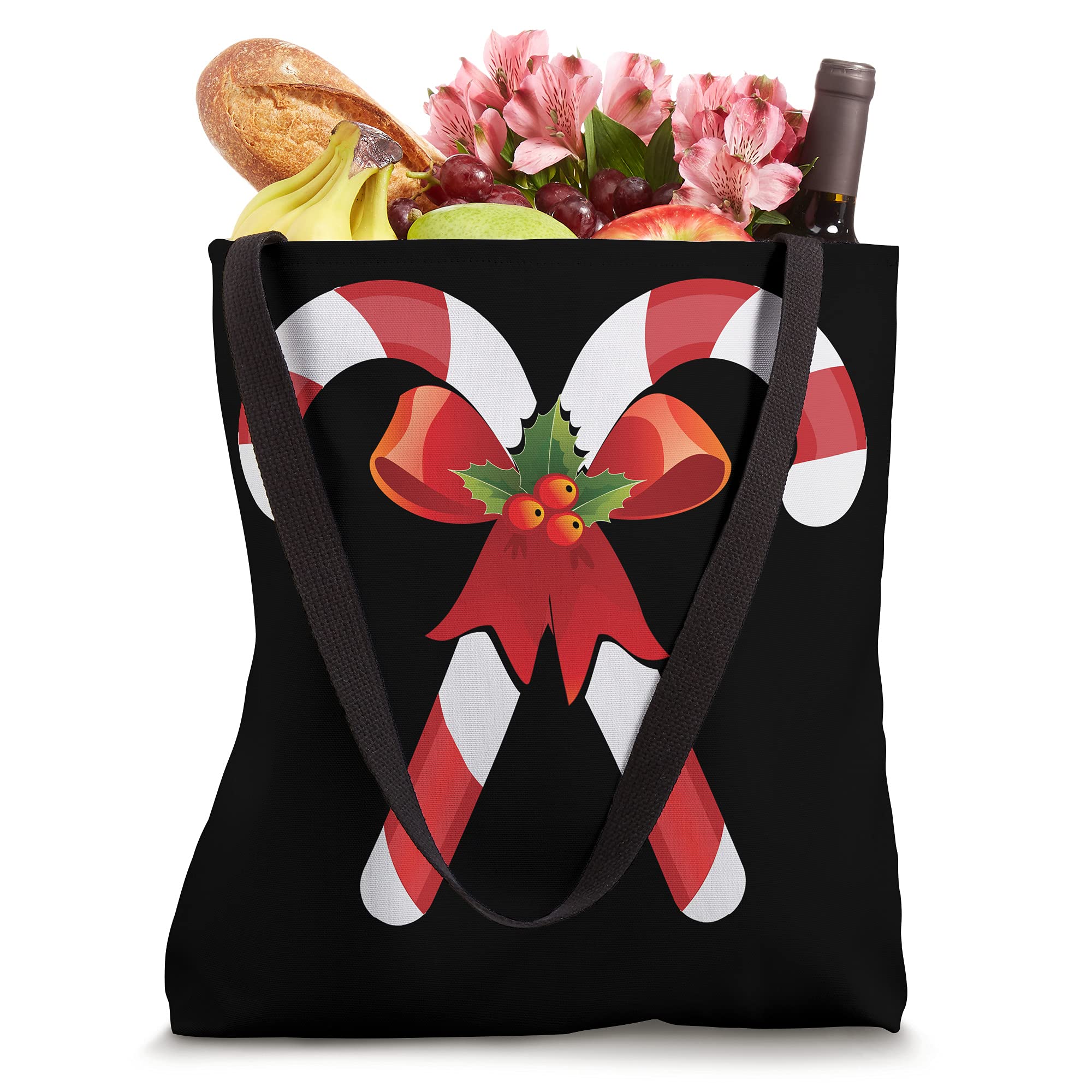 Candy Cane Christmas Holiday Seasonal Holly Berry Tote Bag