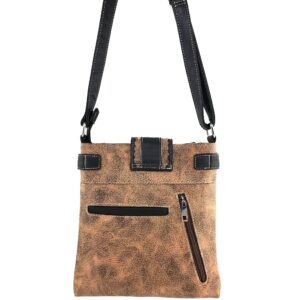 Justin West Concealed Carry Laser Cut Leather Floral Embroidery Rhinestone Berry Concho Studded Shoulder | Tote | Handbag Purse | Messenger Crossbody | Trifold Wallet (Brown Messenger ONLY)