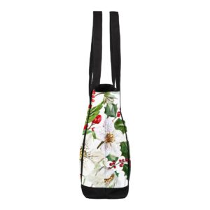 bisibuy Christmas Flowers Berries Tote Bag Tote Bag for Women Reusable Grocery Shopping Cloth Bags with Zipper Large Capacity Foldable Handbag Gym Bag for Gift Activity