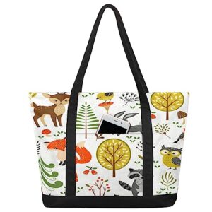 bisibuy cute animals mushrooms berries tote bag tote bag for women reusable grocery shopping cloth bags with zipper large capacity foldable handbag gym bag for gift activity