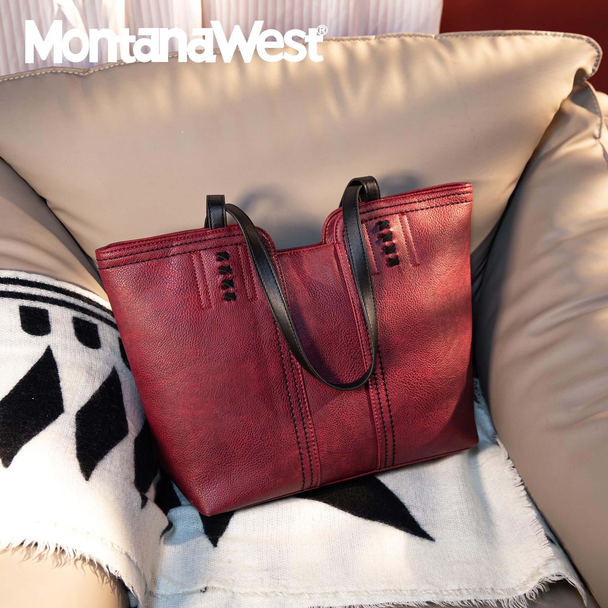 Montana West Tote Bag for Women Top Handle Satchel Purse Oversized Shoulder Handbag Hobo Bags Burgundy Red Christmas Gift MWC-118BDY