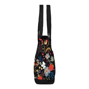 bisibuy Floral Flowers Leaves Berries Tote Bag Tote Bag for Women Reusable Grocery Shopping Cloth Bags with Zipper Large Capacity Foldable Handbag Gym Bag for Gift Activity