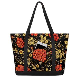 bisibuy holly and berry tote bag tote bag for women reusable grocery shopping cloth bags with zipper large capacity foldable handbag gym bag for gift activity