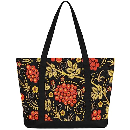 bisibuy Holly And Berry Tote Bag Tote Bag for Women Reusable Grocery Shopping Cloth Bags with Zipper Large Capacity Foldable Handbag Gym Bag for Gift Activity