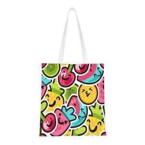 tifydon canvas tote bag，berries fruit mix pattern reusable large shopping shoulder tote bag for women，lovely funny pineapple orange watermelon cherries kiwi black happy beach tote bags bulk