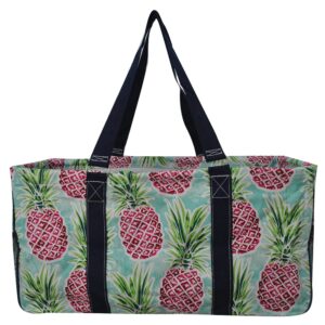 NGIL Extra Large Utility Tote Reusable Grocery Organizing Bag Oversized Collapsible for Storage, Picnic,Car, Beach (Berry Pineapple-navy)