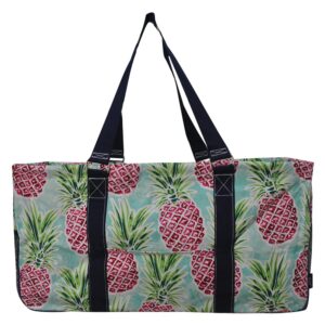 NGIL Extra Large Utility Tote Reusable Grocery Organizing Bag Oversized Collapsible for Storage, Picnic,Car, Beach (Berry Pineapple-navy)