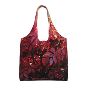 burning bush with red berries print canvas tote bag aesthetic tote bag reusable shopping bag for women men gift bag