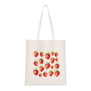 woaidy strawberry canvas tote bag for women reusable grocery shopping bags