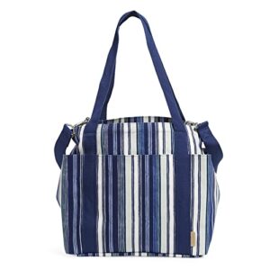 vera bradley women's deluxe canvas tote bag, seaside stripe navy, one size