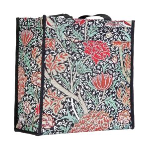 signare tapestry black shopping tote bag with william morris the cray design