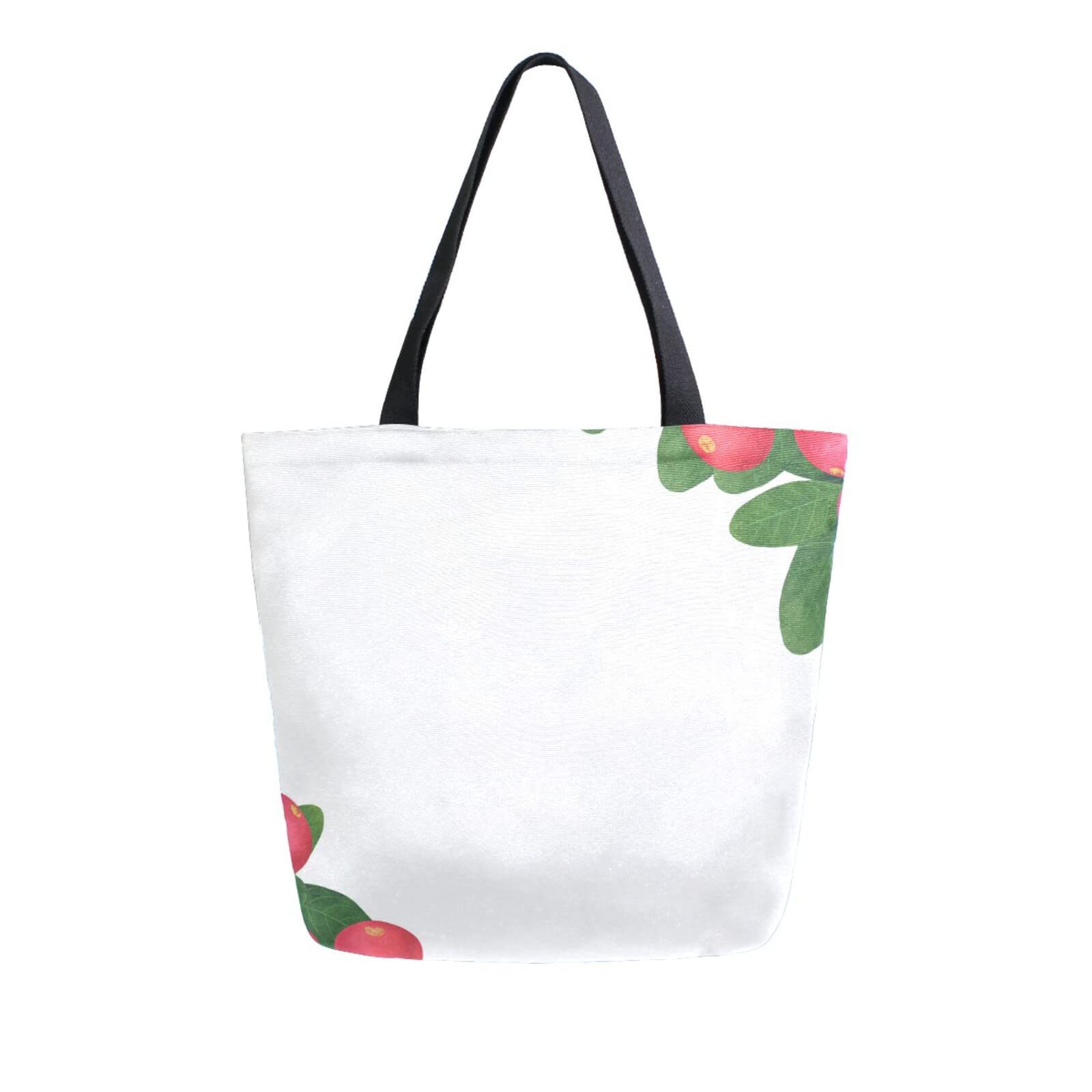 Canvas Tote Bag Berries Cranberry Branch Leaves Woman Beach Bag Watercolor Botanical Shoulder Bag School Had Bag Large Reusable Handbag Lightweight for Shopping Grocery Travel Holiday Gift