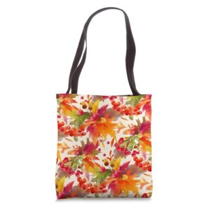 it's fall y`all autumn leaves pattern with acorns, berries tote bag