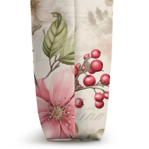 Vintage Pastel Christmas Floral Holly Berries Tote Bag