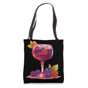 glass of wine and berries tote bag