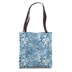 winter christmas decor for snow lover mom blue holly berry tote bag