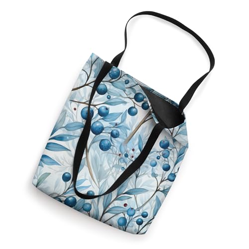 Floral Christmas Nature Decor For Women Blue Holly Berry Tote Bag