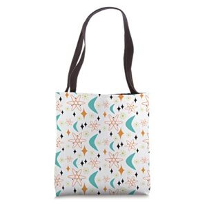 funky atomic boomerang diamonds mid century pattern tote bag