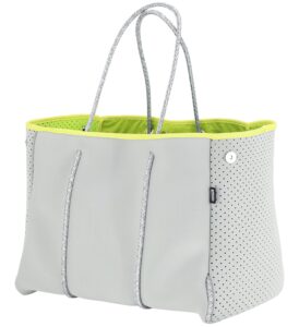 qogir neoprene multipurpose beach bag tote with inner zipper pocket (light grey, x-large)