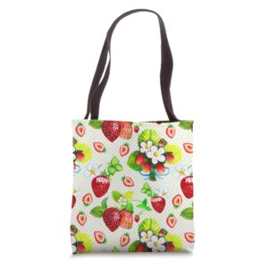 retro strawberries pattern berry pocket | vintage strawberry tote bag