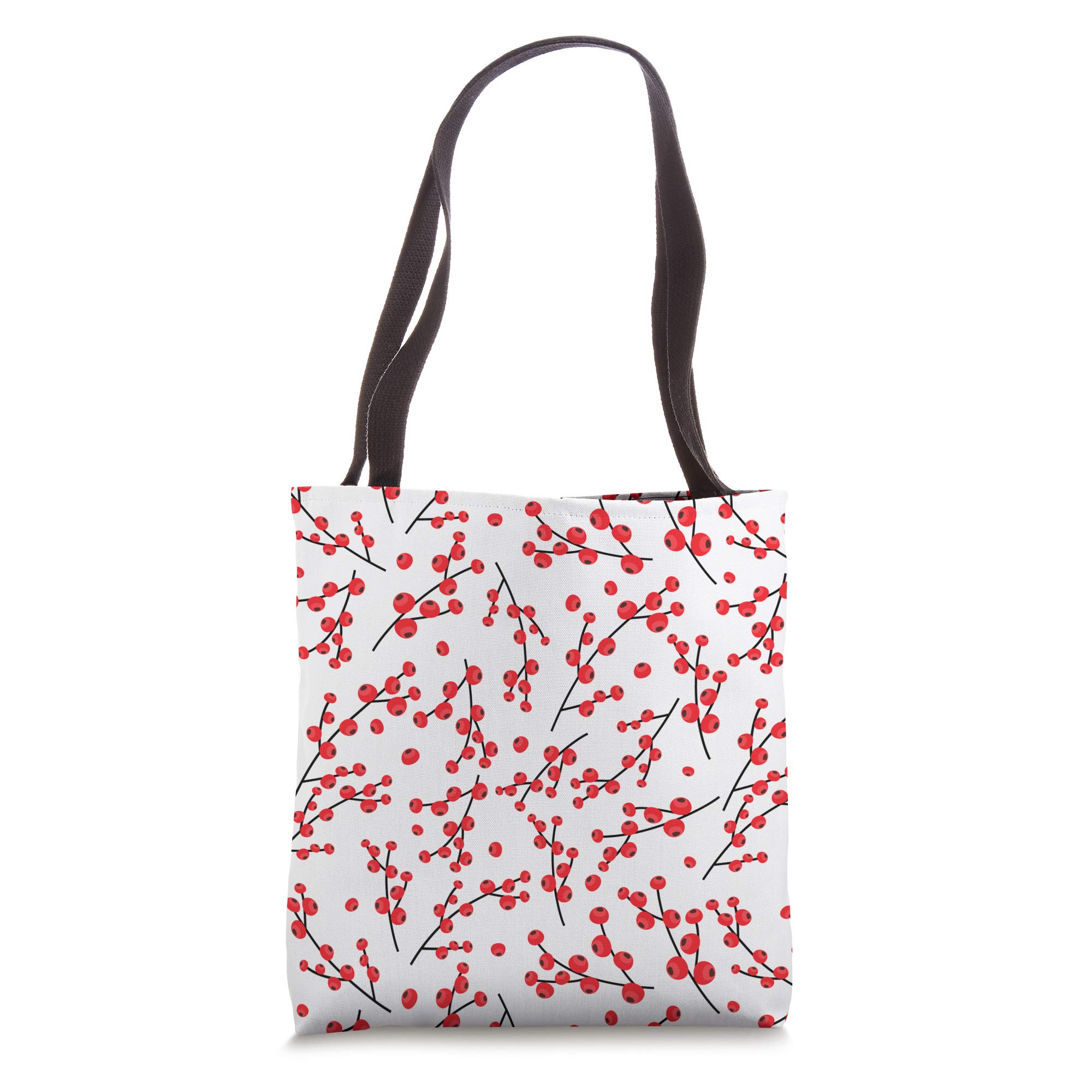 Winter Holidays and Christmas Themed Holly Berries Pattern Tote Bag