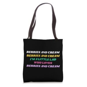 berries and cream for kids lad who loves berry cream tote bag