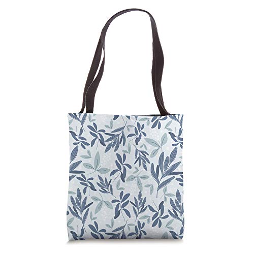 Blue Botanical Foliage & White Berry Floral Bud Pattern Tote Bag