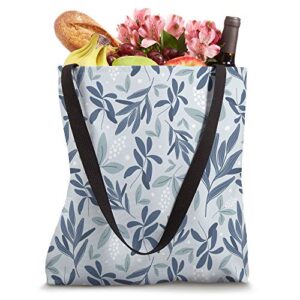 Blue Botanical Foliage & White Berry Floral Bud Pattern Tote Bag