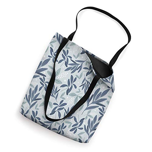 Blue Botanical Foliage & White Berry Floral Bud Pattern Tote Bag