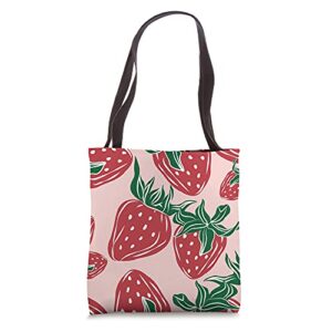 vintage summer fruit red berries strawberry tote bag