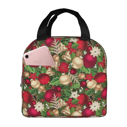 ENVEED Tree Spruce Leaves Balls Flowers Berry Portable Lunch Tote,Made With Dense Oxford Cloth And Thick Aluminum Foil,For Office Picnic