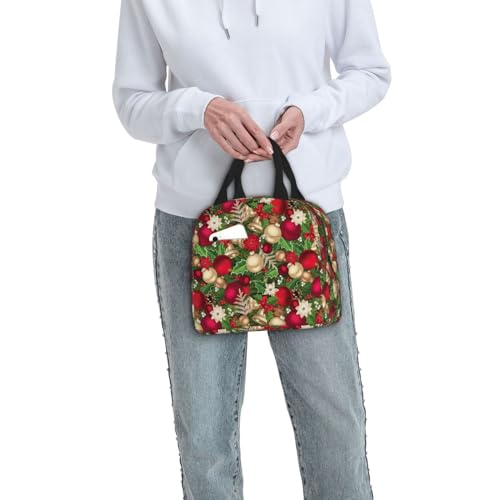 ENVEED Tree Spruce Leaves Balls Flowers Berry Portable Lunch Tote,Made With Dense Oxford Cloth And Thick Aluminum Foil,For Office Picnic