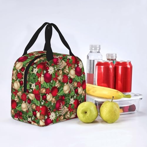 ENVEED Tree Spruce Leaves Balls Flowers Berry Portable Lunch Tote,Made With Dense Oxford Cloth And Thick Aluminum Foil,For Office Picnic