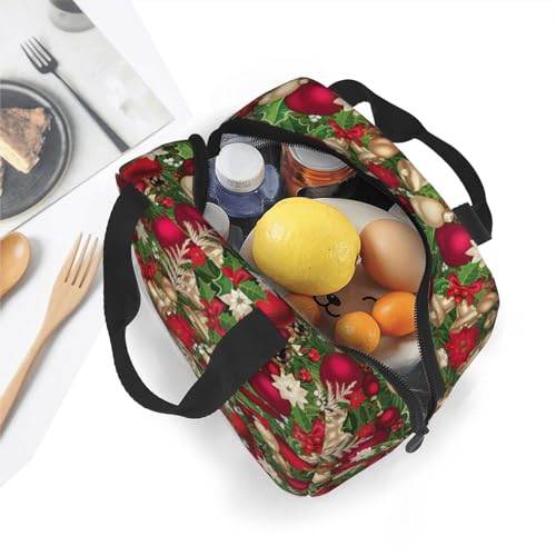 ENVEED Tree Spruce Leaves Balls Flowers Berry Portable Lunch Tote,Made With Dense Oxford Cloth And Thick Aluminum Foil,For Office Picnic