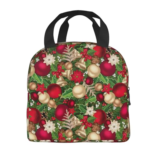 ENVEED Tree Spruce Leaves Balls Flowers Berry Portable Lunch Tote,Made With Dense Oxford Cloth And Thick Aluminum Foil,For Office Picnic