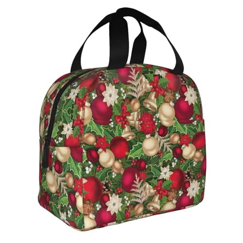 ENVEED Tree Spruce Leaves Balls Flowers Berry Portable Lunch Tote,Made With Dense Oxford Cloth And Thick Aluminum Foil,For Office Picnic