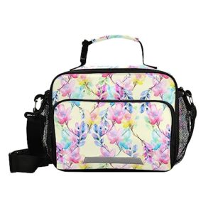 alaza flowers willow branch berry lunch bag reusable insulated cooler lunch tote bag with adjustable shoulder strap for office work picnic travel,size 11 x 4.33 x 9.05 inch