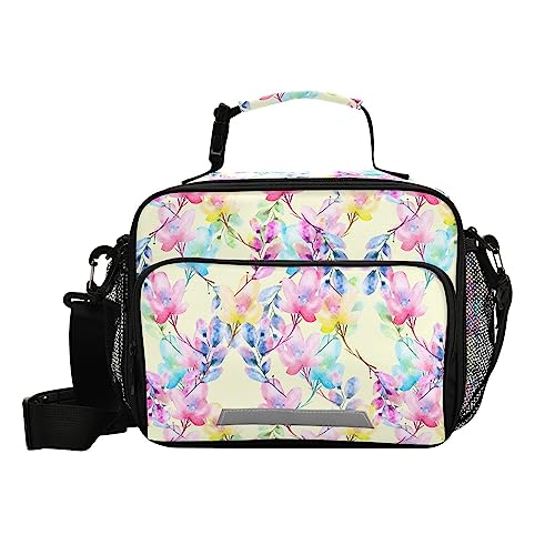 ALAZA Flowers Willow Branch Berry Lunch Bag Reusable Insulated Cooler Lunch Tote Bag with Adjustable Shoulder Strap for Office Work Picnic Travel,Size 11 X 4.33 X 9.05 inch