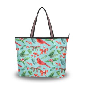 jstel christmas tote bag with pockets,christmas holly berries tote purse xmas tote bag happy new year gift