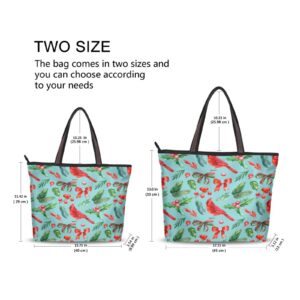 JSTEL Christmas Tote Bag with Pockets,Christmas Holly Berries Tote Purse Xmas Tote Bag Happy New Year Gift