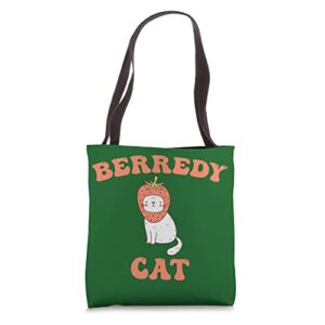 cat with berry for cat lovers tote bag