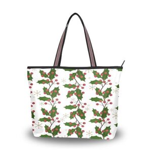 jstel christmas tote bag with zipper,christmas berry holly tote purse women holiday handbag xmas gift