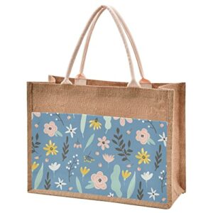 junzan flowers leaves and berries jute tote bags burlap reusable straw bag for beach shopping grocery bags wedding gift