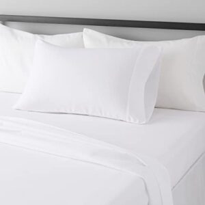 amazon basics lightweight super soft easy care microfiber 3-piece bed sheet set with 14-inch deep pockets, twin, bright white, solid