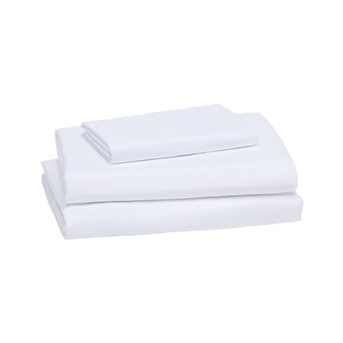 Amazon Basics Lightweight Super Soft Easy Care Microfiber 3-Piece Bed Sheet Set with 14-Inch Deep Pockets, Twin, Bright White, Solid